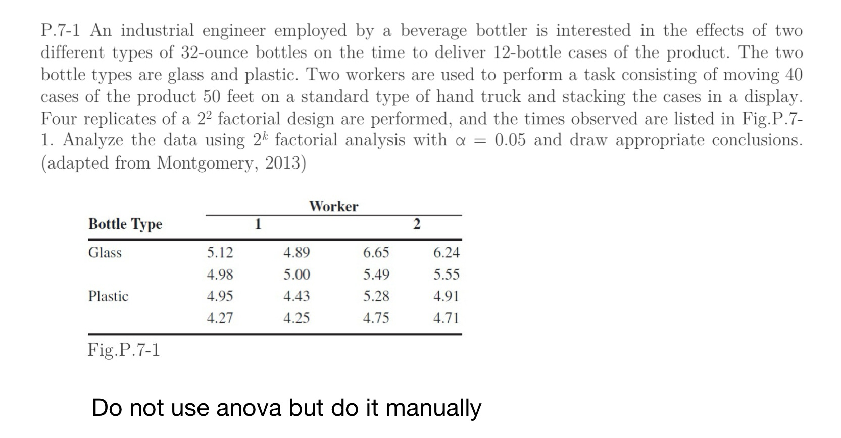Solved P.7-1 ﻿An industrial engineer employed by a beverage | Chegg.com