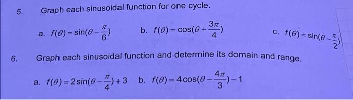 Solved 5. Graph each sinusoidal function for one cycle. a. | Chegg.com
