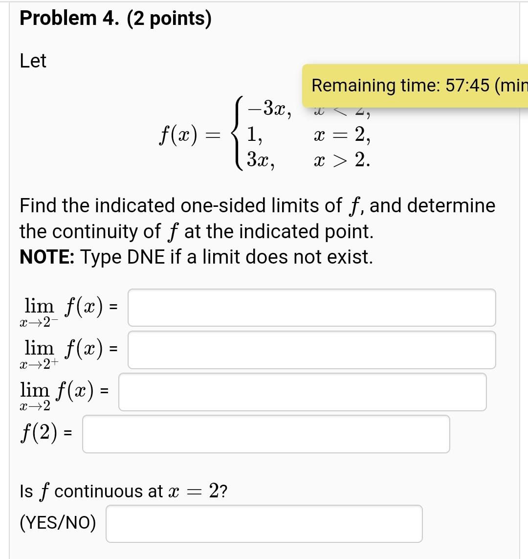 Solved Problem 3. (4 points) Remaining time: 57:24 (min Part | Chegg.com