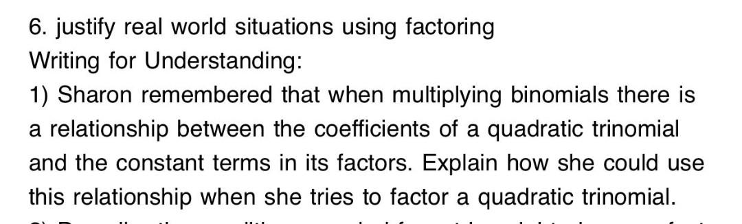 6. justify real world situations using factoring | Chegg.com