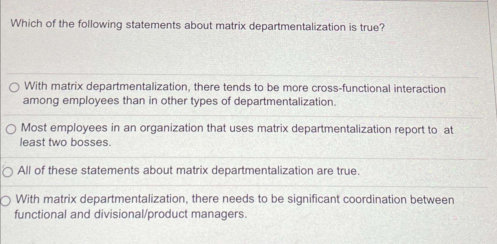 Solved Which of the following statements about matrix | Chegg.com