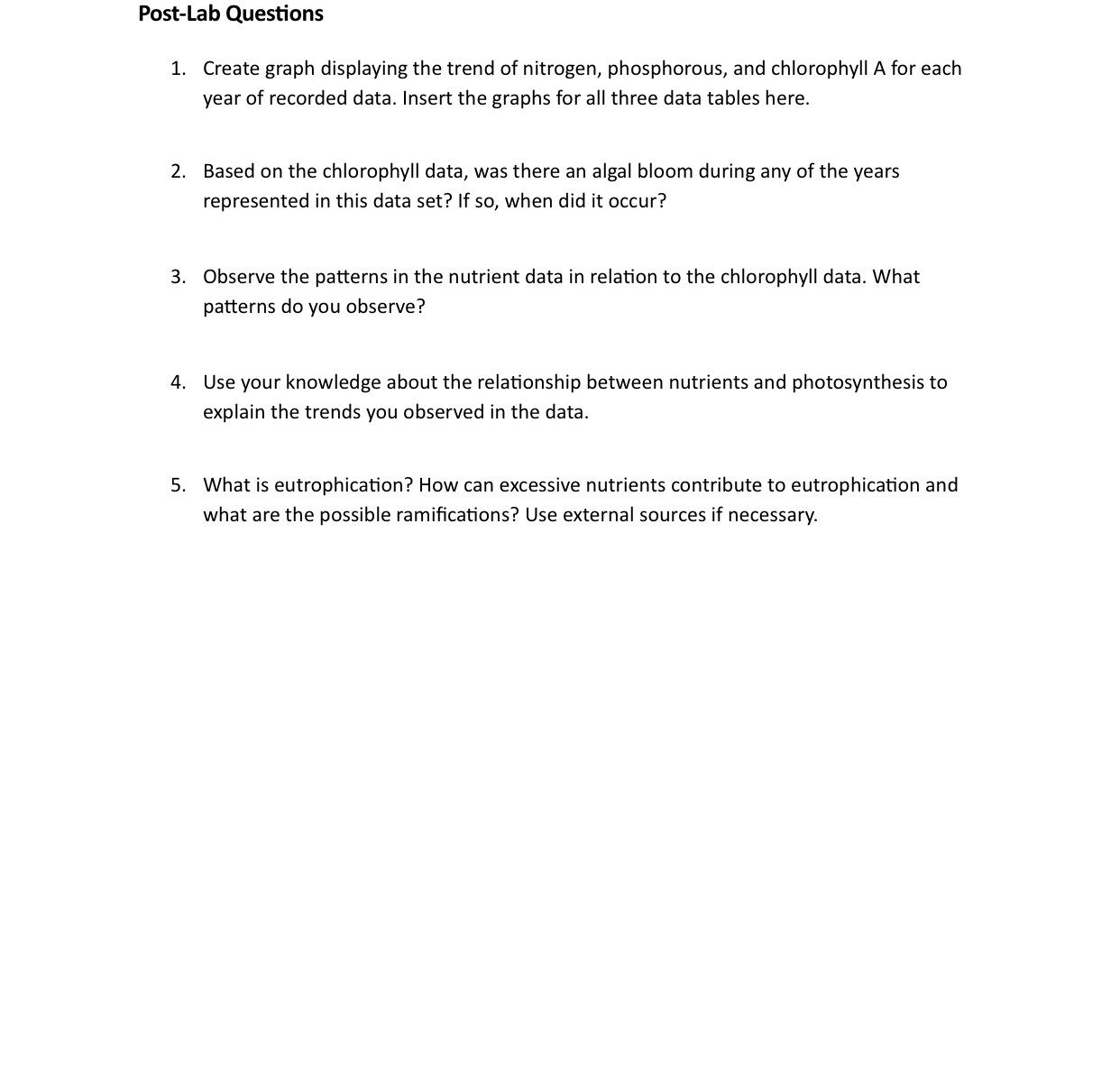 Post-Lab QuestionsCreate graph displaying the trend | Chegg.com