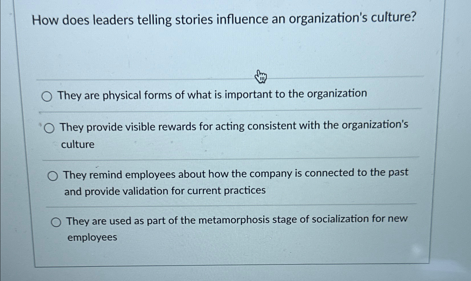 Solved How does leaders telling stories influence an | Chegg.com