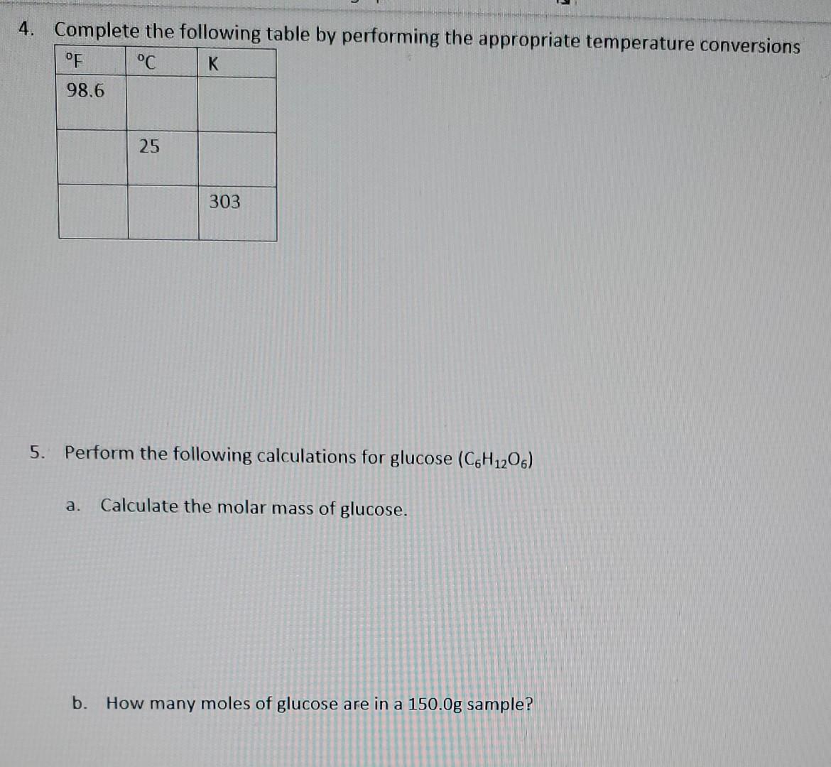 Solved 4. Complete the following table by performing the | Chegg.com