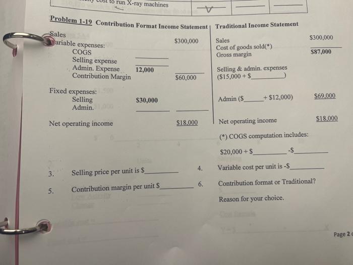 Problem 1-19 Contribution Format Income Statement | Chegg.com