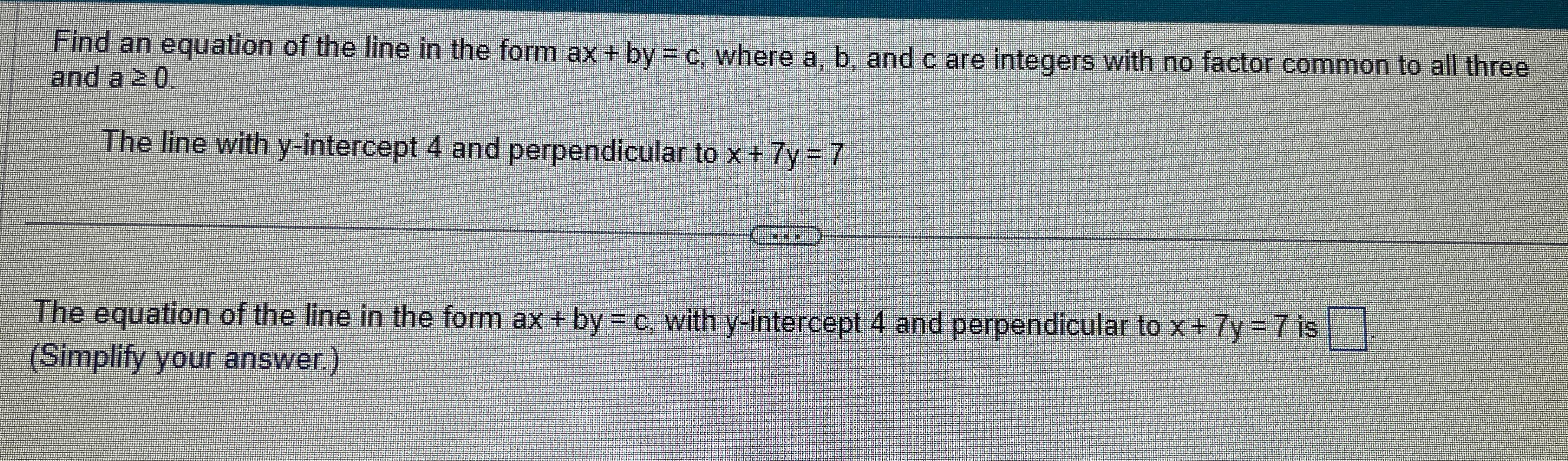 Solved Find an equation of the line in the form ax+by=c, | Chegg.com