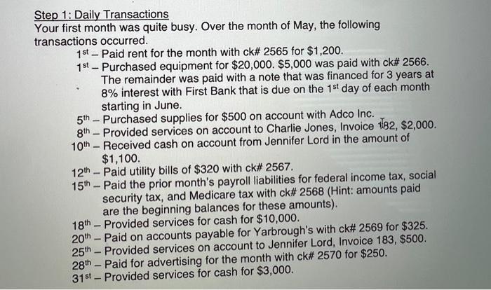 Solved Step 1: Daily Transactions Your first month was quite | Chegg.com