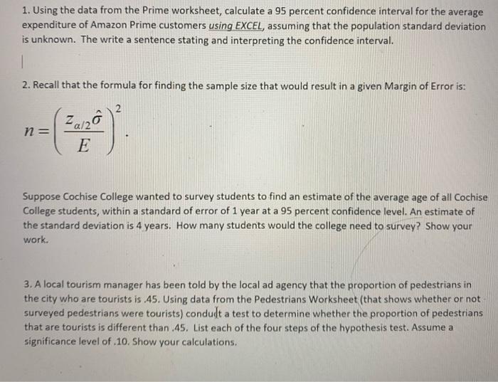 Solved 1. Using the data from the Prime worksheet, calculate | Chegg.com