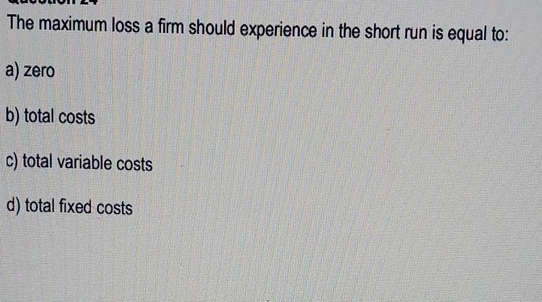 The maximum loss a firm should experience in the | Chegg.com