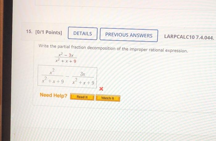 Solved Write the partial fraction decomposition of the | Chegg.com