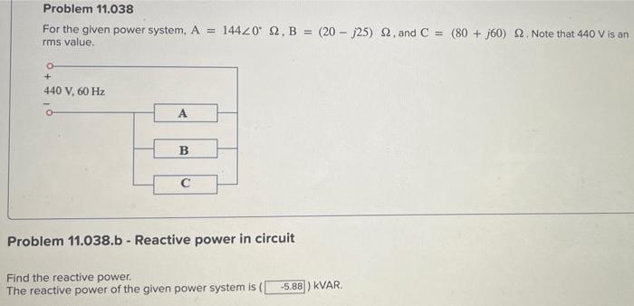 Solved Problem 11.038 For the given power system, | Chegg.com