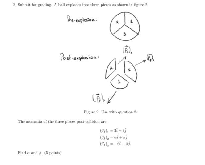 Solved 2. Submit for grading. A ball explodes into three | Chegg.com