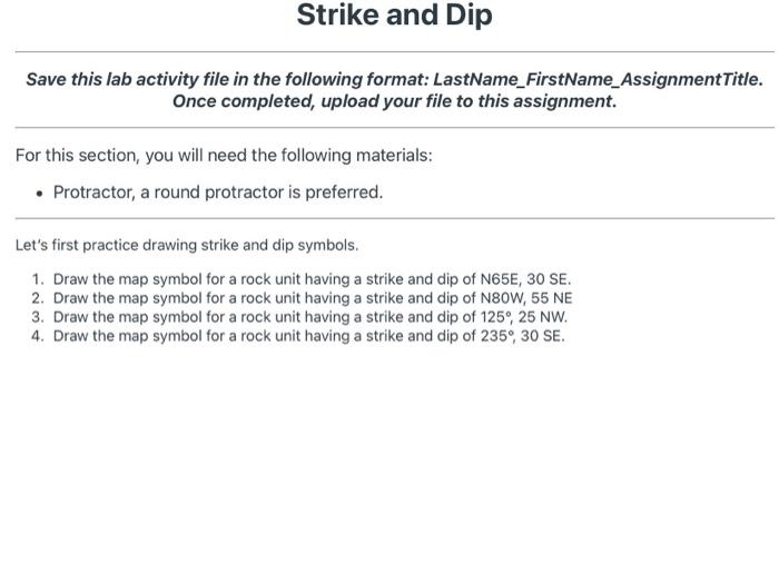 Solved Strike and Dip Save this lab activity file in the | Chegg.com