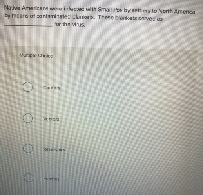 Solved Native Americans were infected with Small Pox by | Chegg.com
