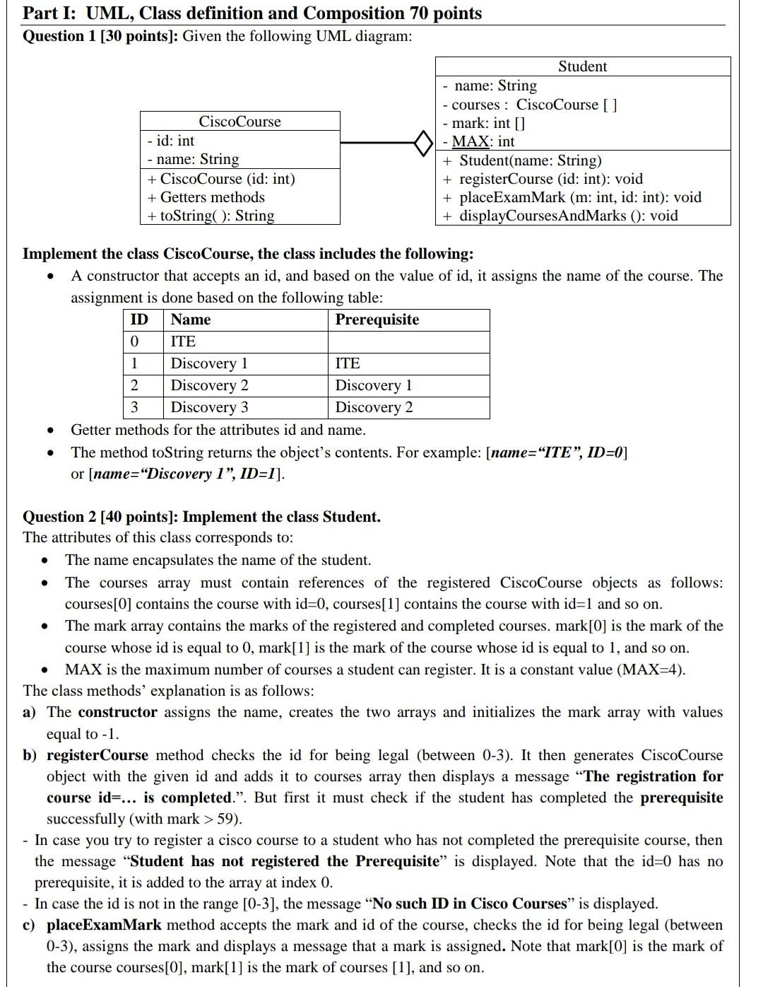 Solved Part I: UML, Class definition and Composition 70 | Chegg.com