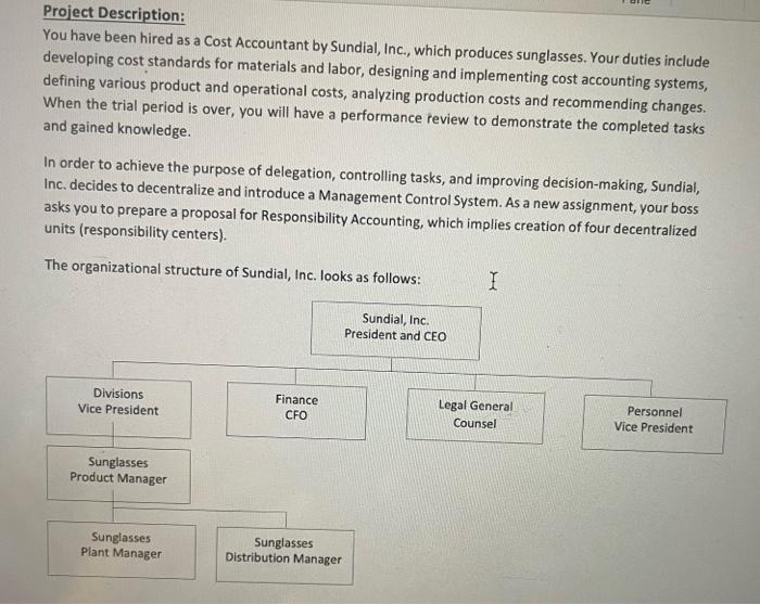 Solved Project Description: You have been hired as a Cost | Chegg.com