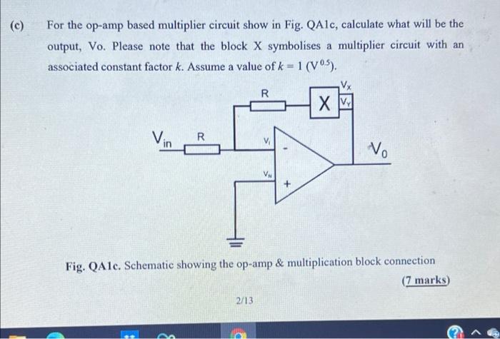 Solved (c) For the op-amp based multiplier circuit show in | Chegg.com
