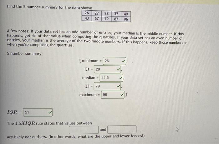 Solved Find the 5 number summary for the data shown A few | Chegg.com