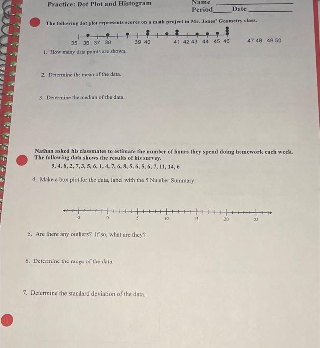 Solved Practice: Dot Plot and Histogram Name Period Date The | Chegg.com