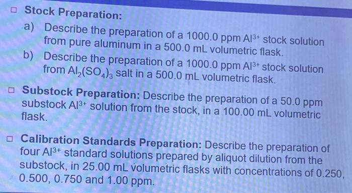 Solved Stock Preparation: a) Describe the preparation of a | Chegg.com