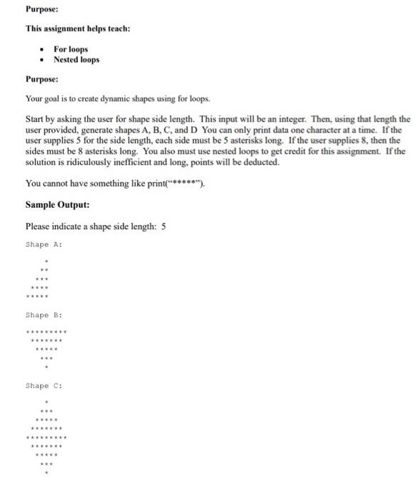 Solved Purpose: This assignment helps teach: • For loops • | Chegg.com