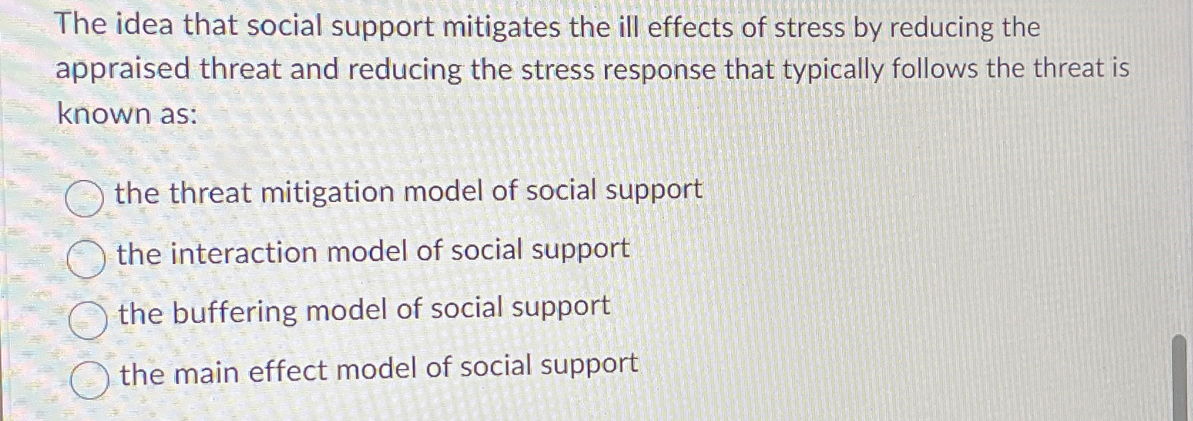 Solved The idea that social support mitigates the ill | Chegg.com