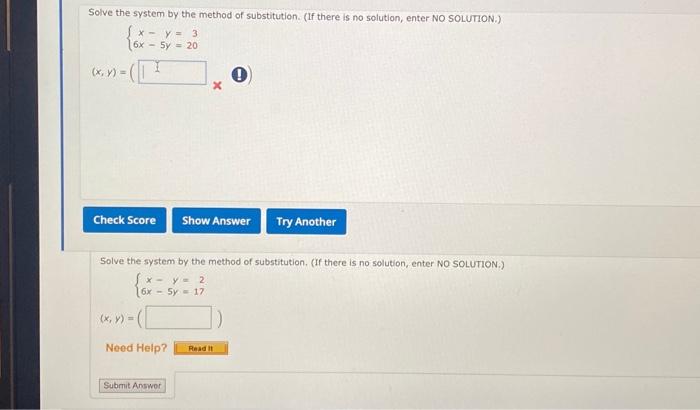 Solved {x−y6x−5y=20x,y)= (1) Solve the system by the method | Chegg.com