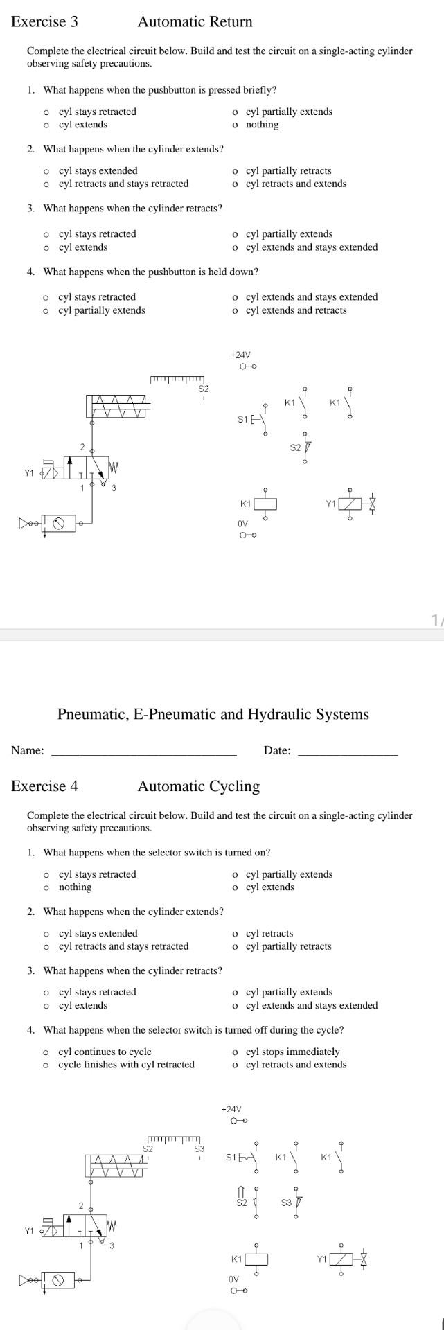 Solved Exercise 3, ﻿Automatic ReturnComplete the electrical | Chegg.com