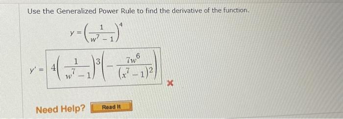 Solved Use the Generalized Power Rule to find the derivative | Chegg.com