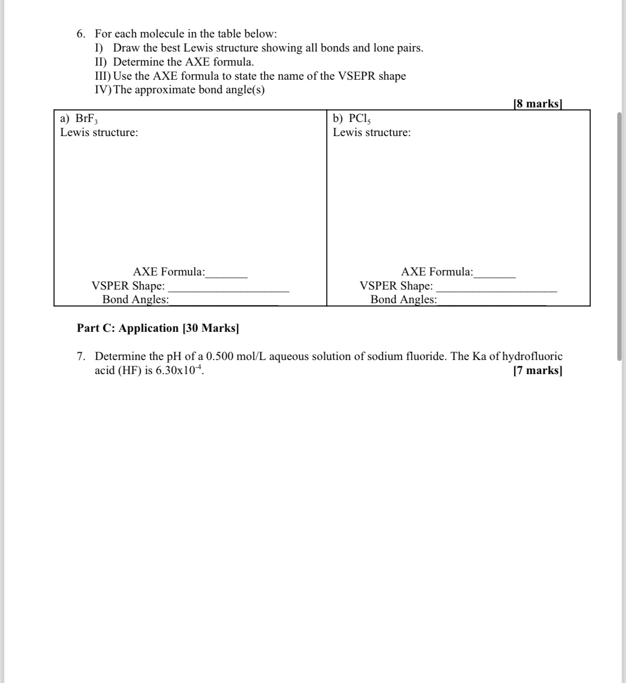 Solved For each molecule in the table below:I) ﻿Draw the | Chegg.com