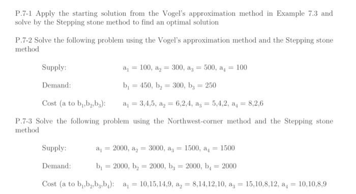 Solved P.7-1 Apply the starting solution from the Vogel's | Chegg.com
