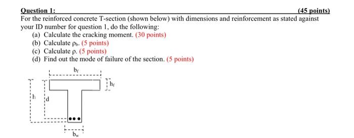 Solved For the reinforced concrete T-section (shown below) | Chegg.com