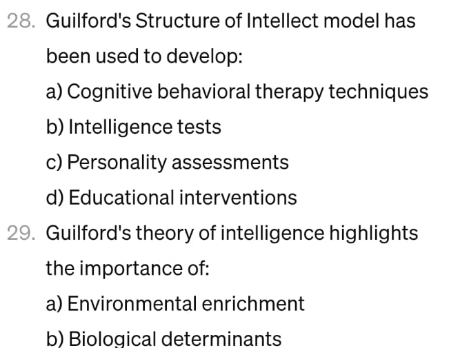Solved Guilford's Structure of Intellect model has been used | Chegg.com