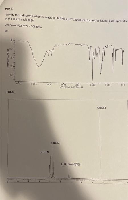 Solved Part C: Identify the unknowns using the mass, IR, 1H | Chegg.com