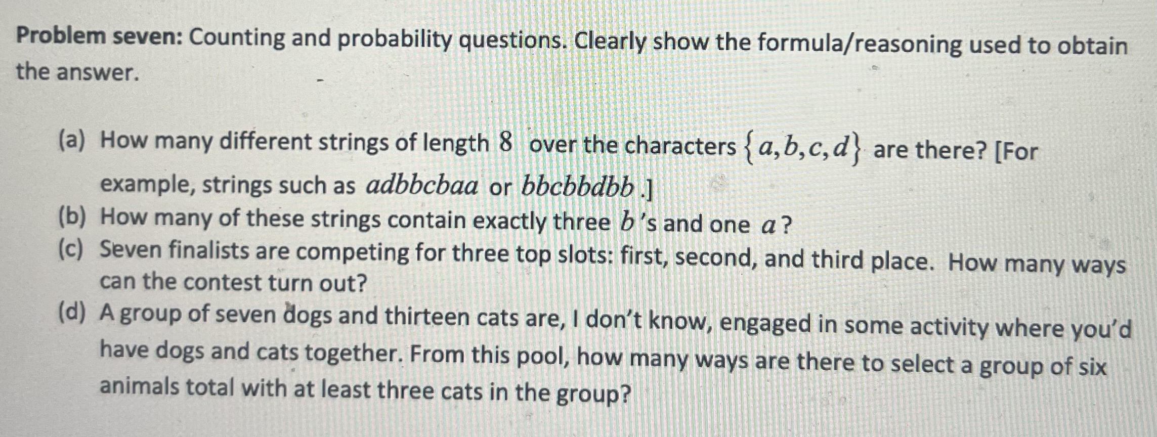 Solved Problem seven: Counting and probability questions. | Chegg.com