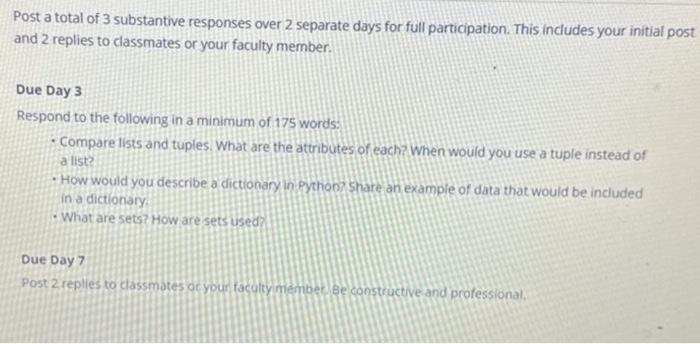 Solved Post a total of 3 substantive responses over 2 | Chegg.com
