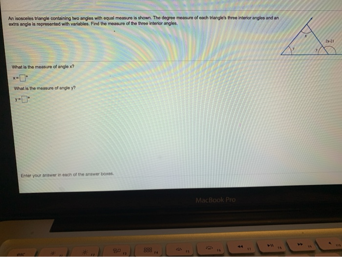 Solved An isosceles triangle containing two angles with | Chegg.com