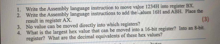 Solved 1. Write the Assembly language instruction to move | Chegg.com