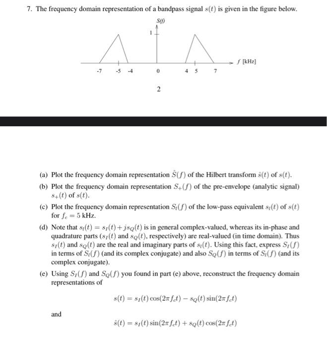 Solved 7. The frequency domain representation of a bandpass | Chegg.com