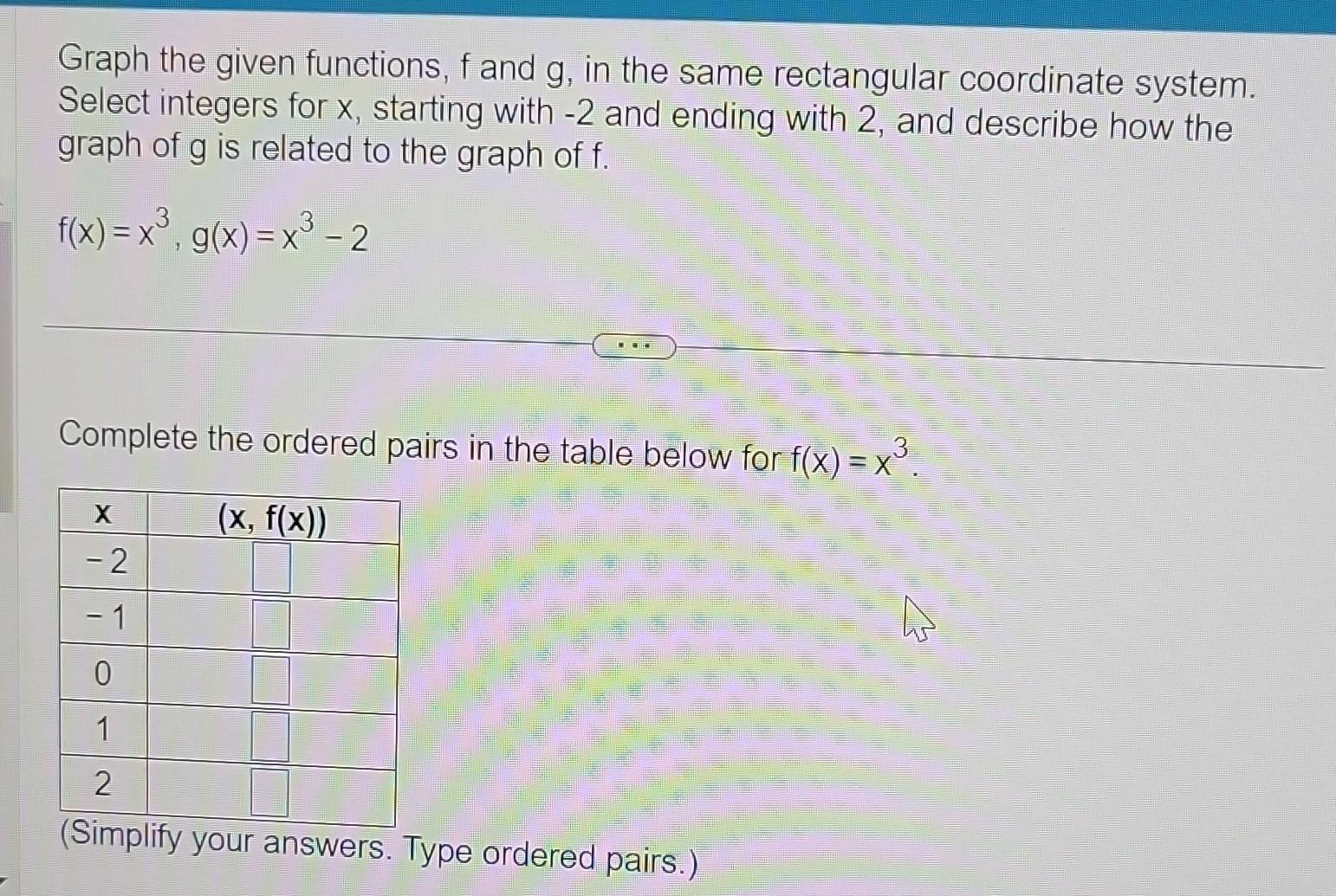 Solved Graph the given functions, f and g, in the same | Chegg.com