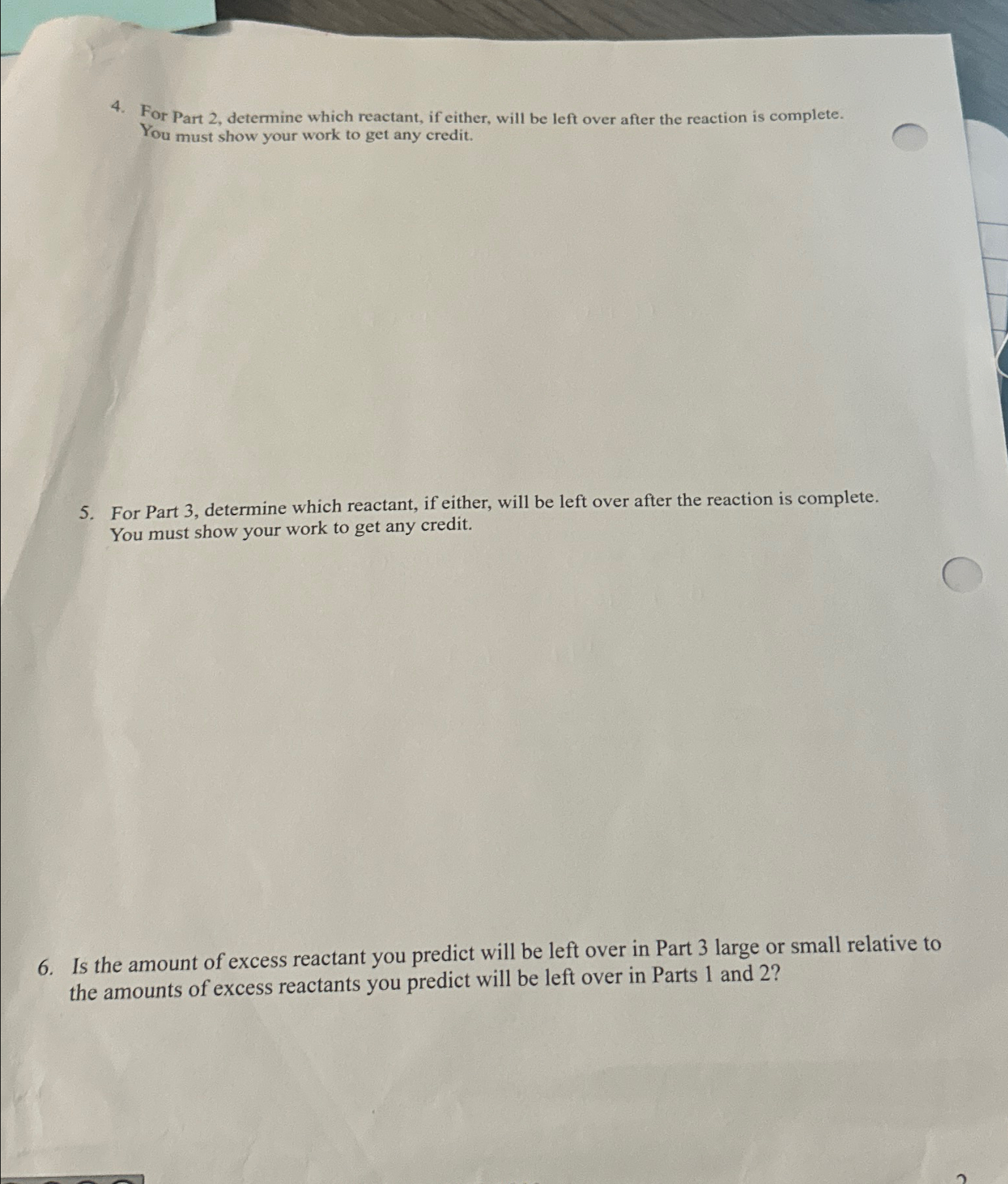 For Part 2, ﻿determine which reactant, if either, | Chegg.com