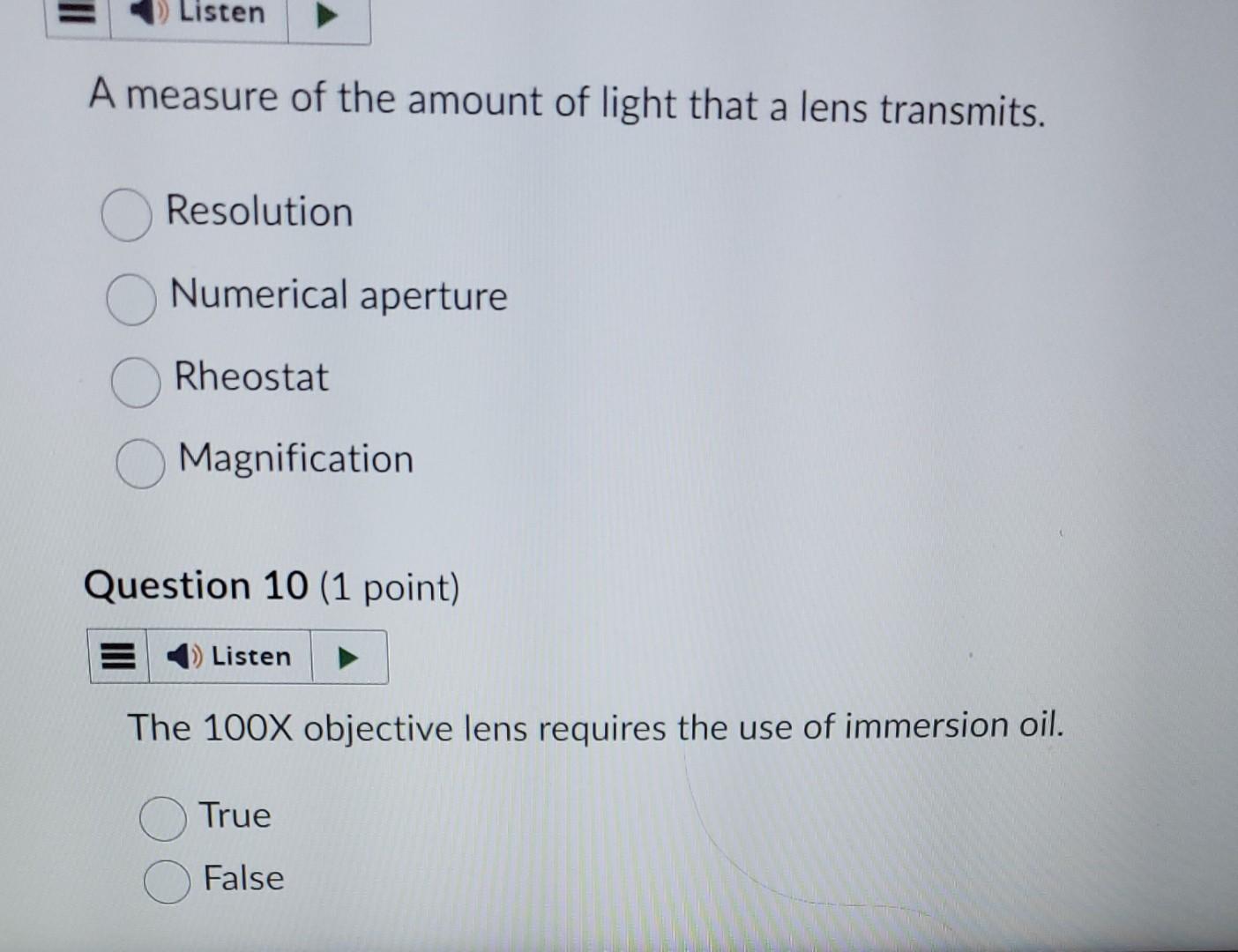 Solved A measure of the amount of light that a lens | Chegg.com