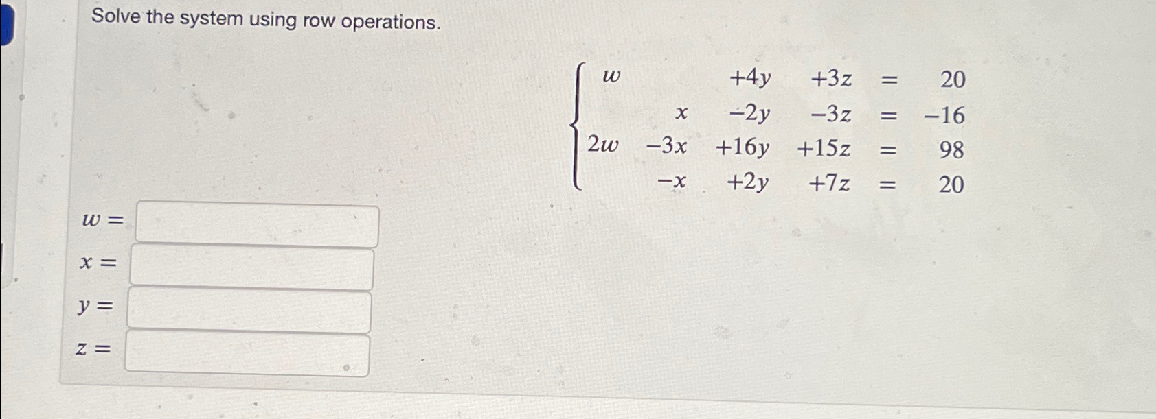 Solved Solve the system using row | Chegg.com