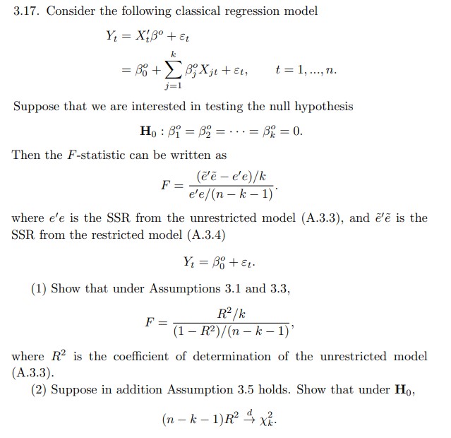 Consider the following classical regression | Chegg.com