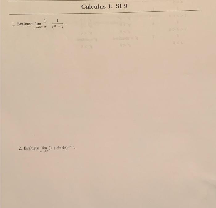 Solved limx→0+x1−ex−11 ate limx→0+(1+sin4x)cott, | Chegg.com