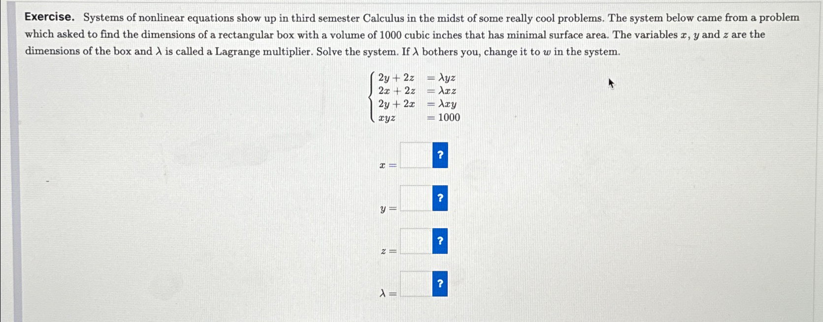 Solved Exercise. Systems of nonlinear equations show up in | Chegg.com