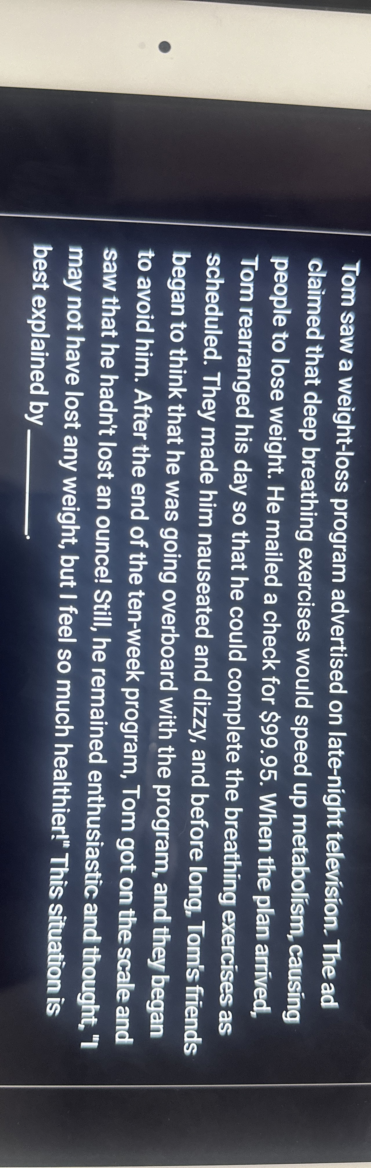 Solved Tom saw a weight-loss program advertised on | Chegg.com