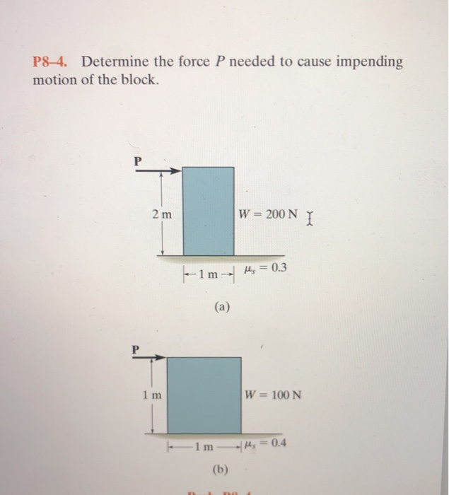 Solved P8–4. Determine the force P needed to cause impending | Chegg.com