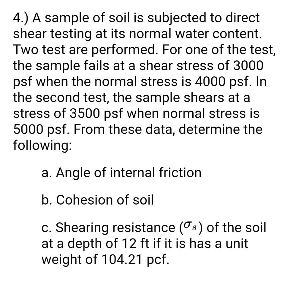 solved-4-a-sample-of-soil-is-subjected-to-direct-shear-chegg