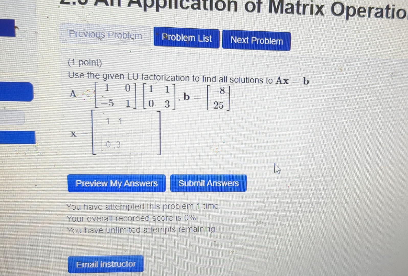 Solved (1 point) Use the given LU factorization to find all | Chegg.com